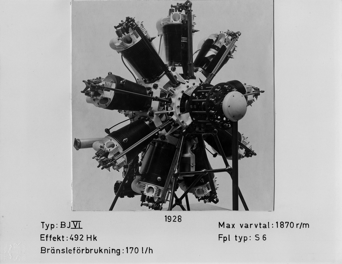 Flygmotor Bristol Jupiter VI (BJ VI), tillverkad 1928, för flygplan S5 ...