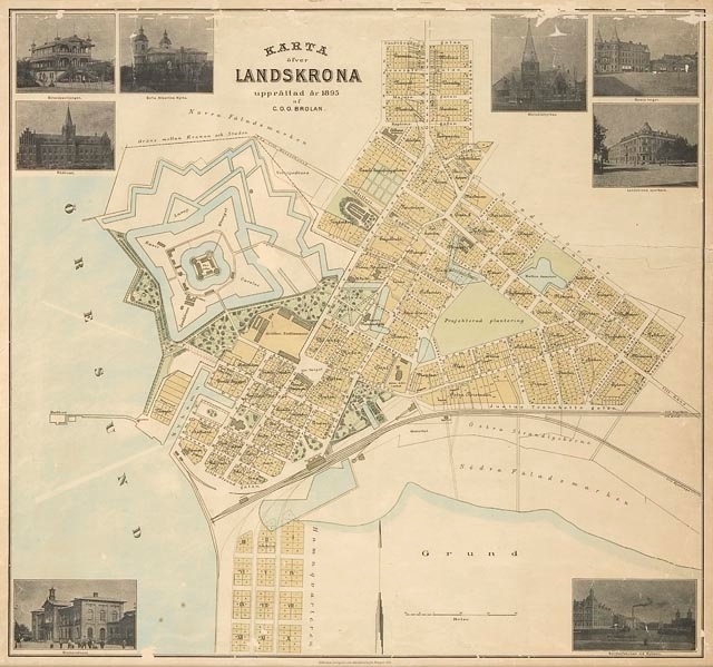 Karta över Landskrona upprättad 1895 av C. O. O. Brolan. Landskrona ...