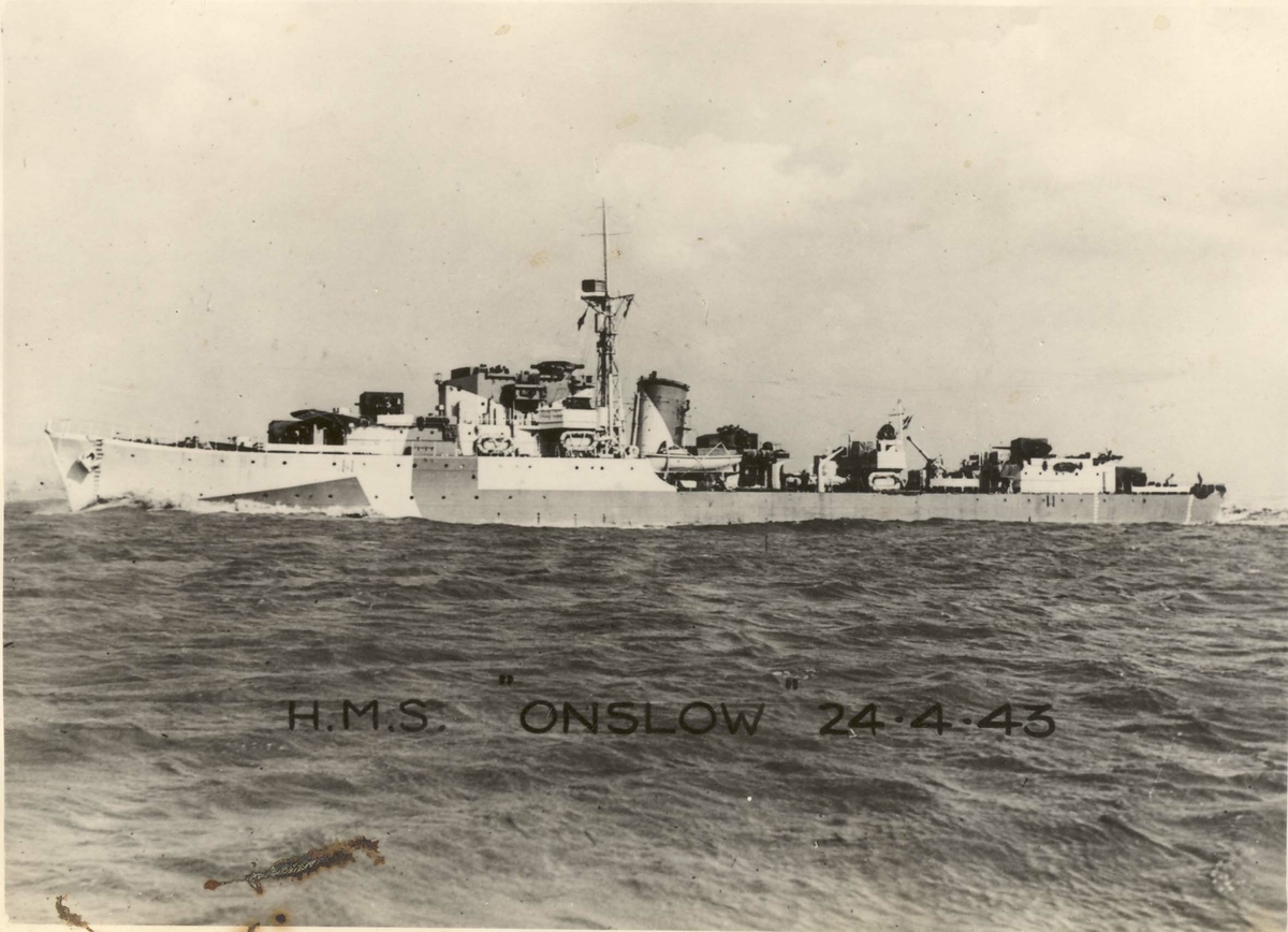 Britisk destroyer, HMS "Onslow", 24.04.1943 - Forsvarets museer / DigitaltMuseum