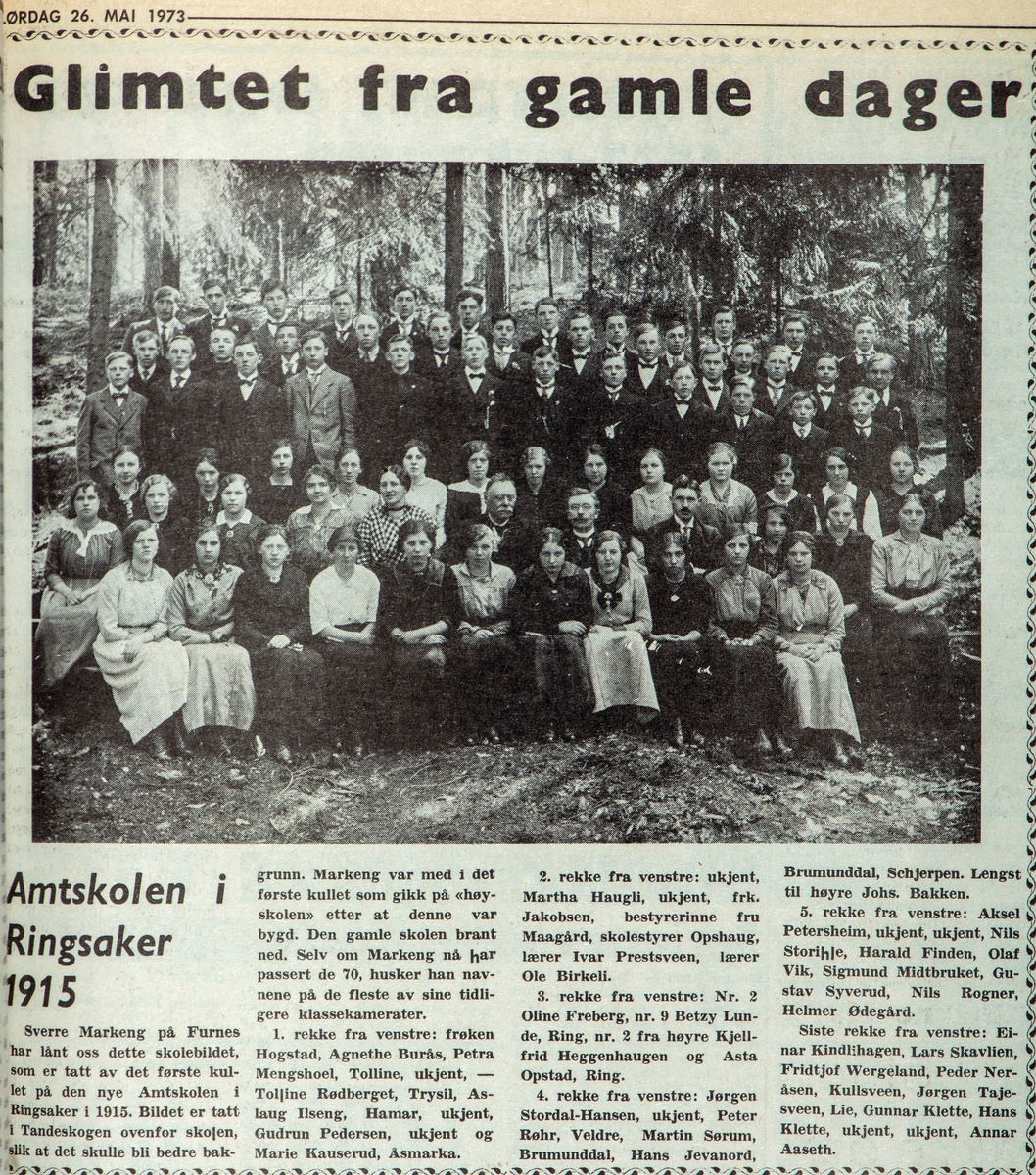 Gruppe elever og lærere ved Ringsaker amtskole, senere Ringsaker ...