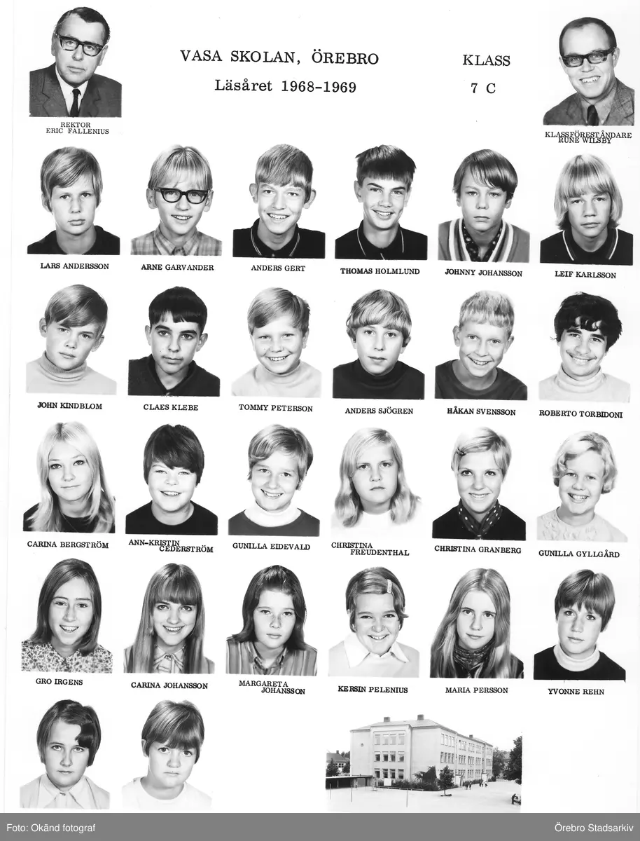 Klass 7 C Vasaskolan, 1968-1969 - Örebro Stadsarkiv / DigitaltMuseum