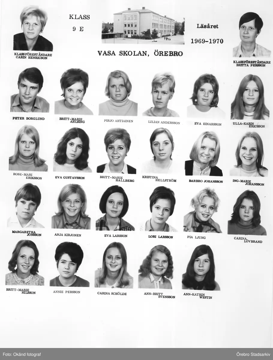 Klass 9 E Vasaskolan, 1969-1970 - Örebro Stadsarkiv / DigitaltMuseum