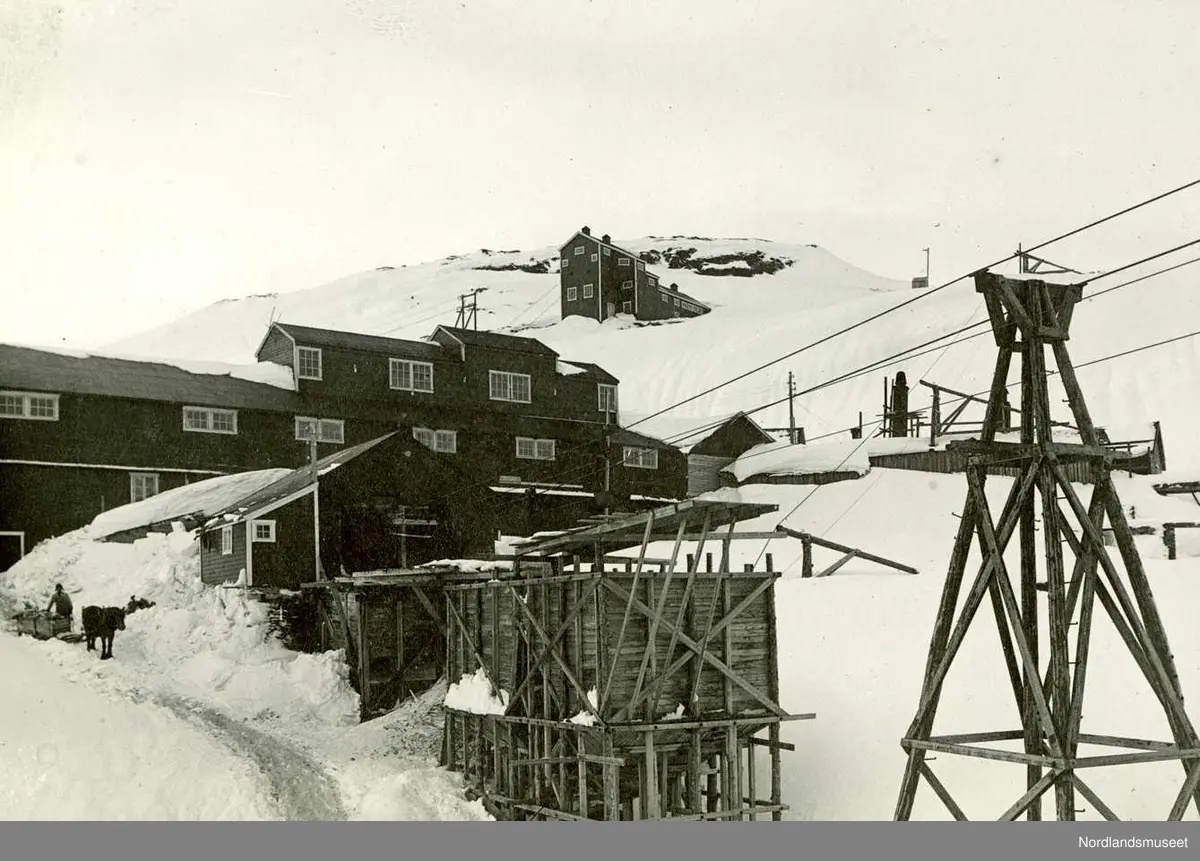 Jakobsbakken. Driftsbygninger foran stollmunningen til Jakobsbakken ...