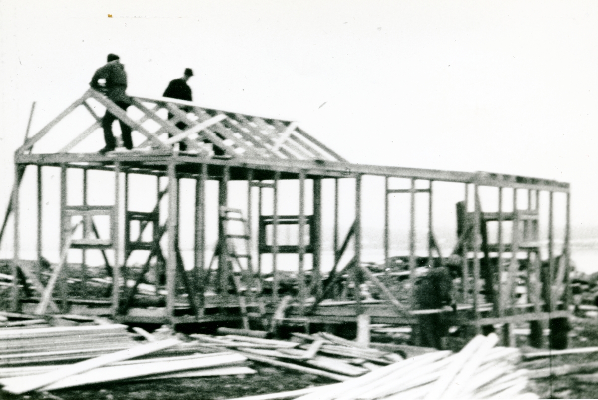 Bilder fra bygging av hytte på Biscayarhuken i 1948. Hytta ble bygd av ...