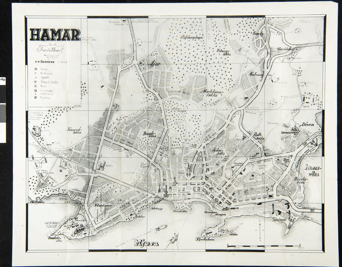 Rolf Jacobsen sitt Hamar kart. Kart over Hamar 1953. Kartet er ...