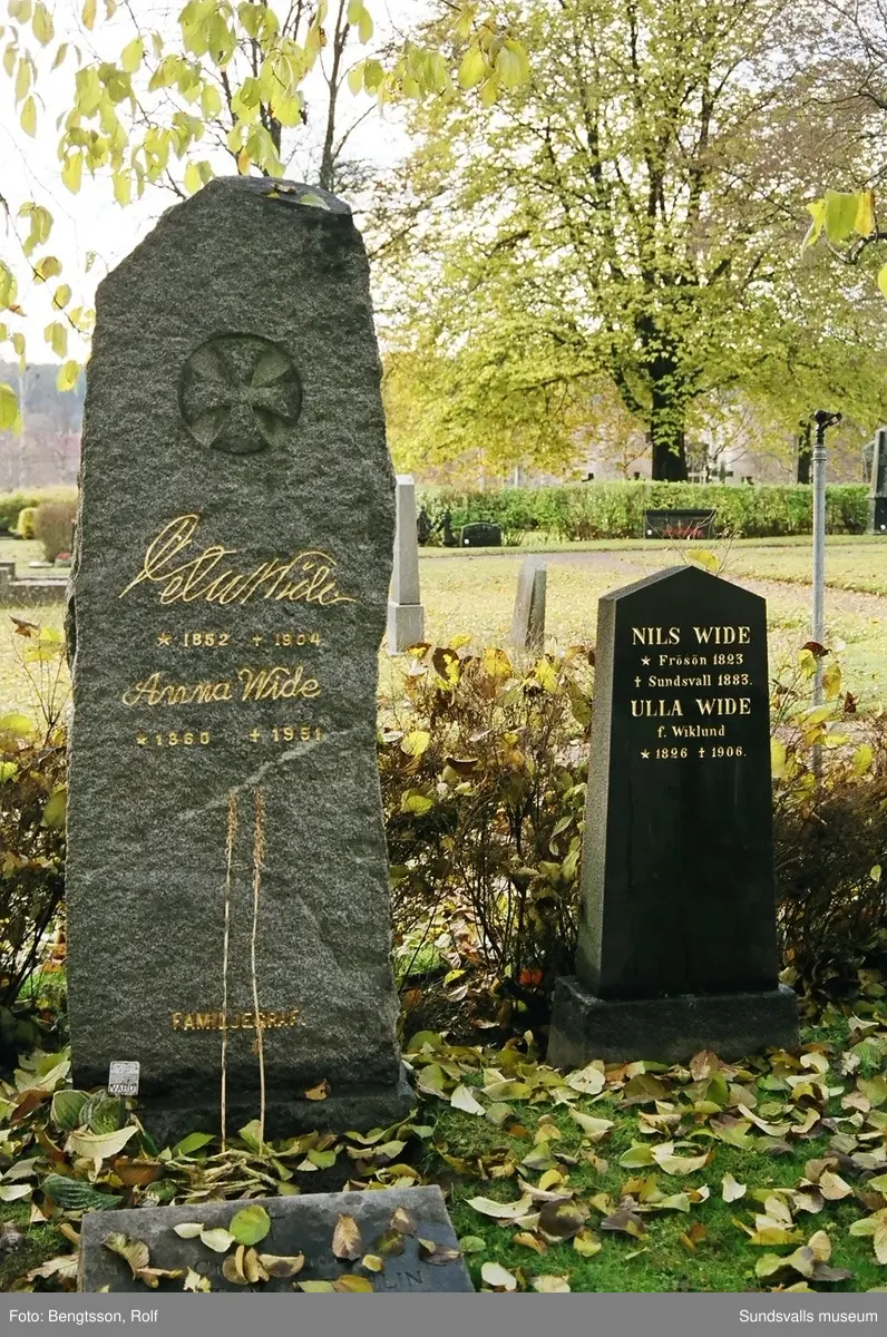 Nils Wide och sonen Peter Wides gravstenar. Handlaren Nils Olov Wide ...