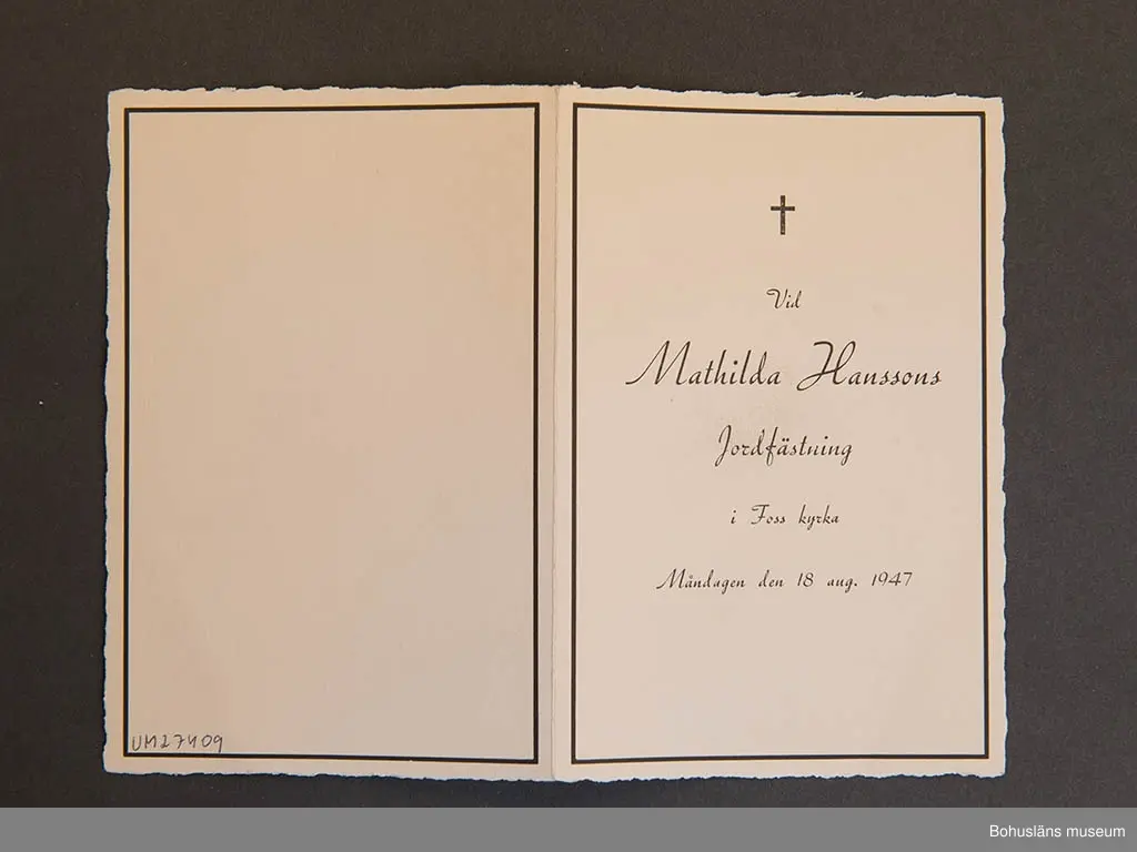 Begravningsprogram - Bohusläns museum / DigitaltMuseum