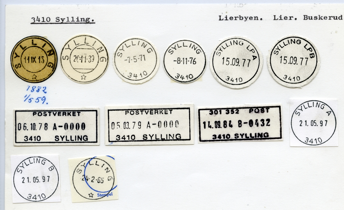 Stempelkatalog 3410 Sylling, Lier kommune, Buskerud - Norges Postmuseum ...