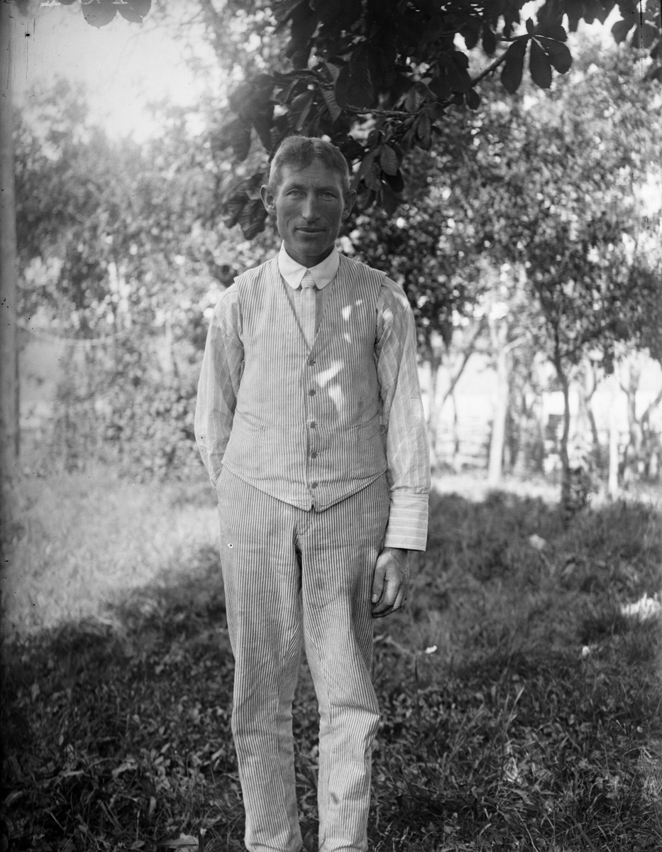 John Alinder i trädgården, Sävasta, Altuna socken, Uppland 1921 ...