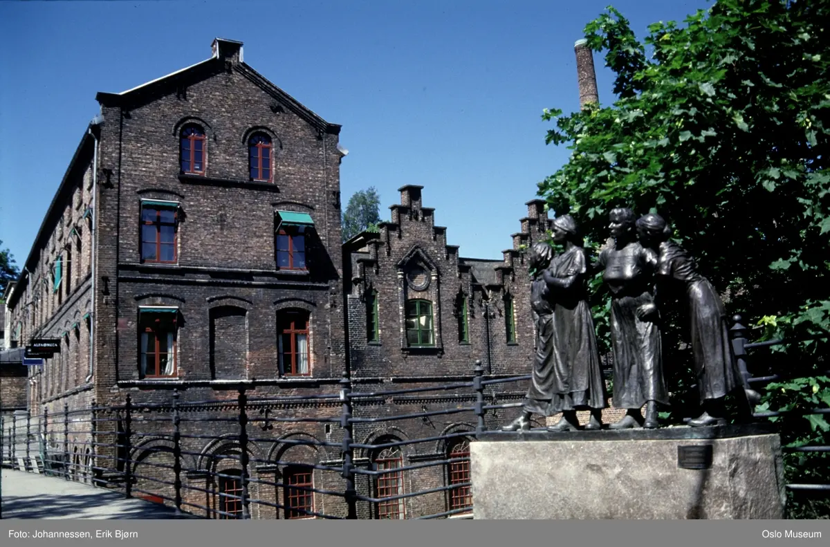 Hjule veveri og skulpturen av "Fabrikkjentene". - Oslo Museum ...