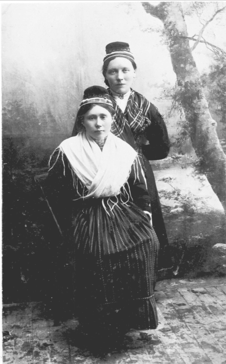 Studioportrett av to kvinner i samisk drakt. - Sør-Troms Museum ...