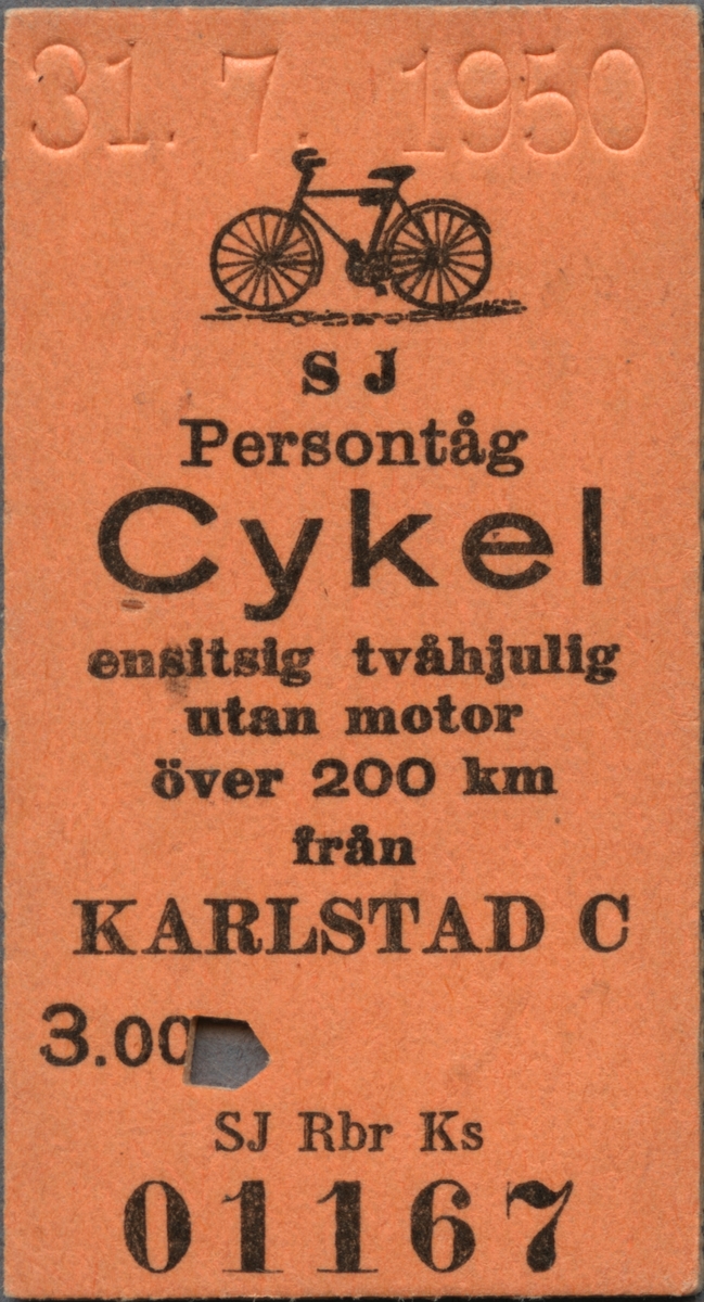 Cykelbiljett - Järnvägsmuseet / DigitaltMuseum