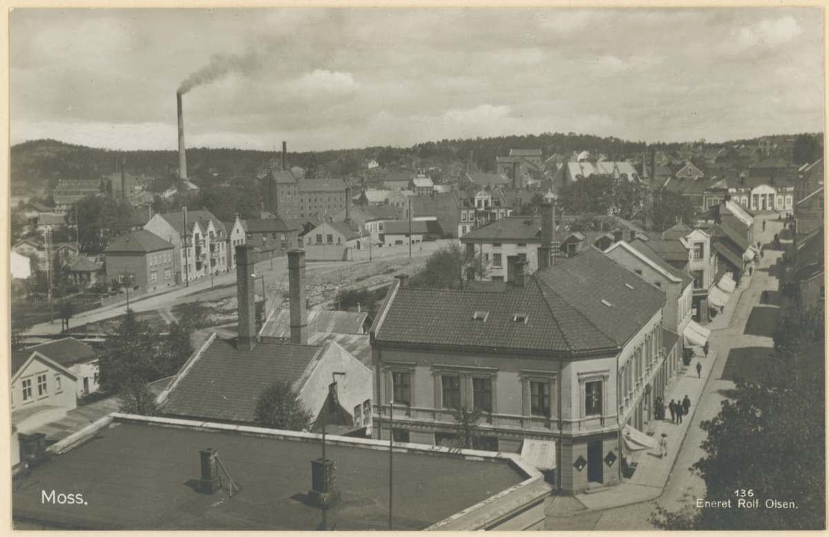 Moss sentrum, utsikt (postkort) - Mossebibliotekene / DigitaltMuseum