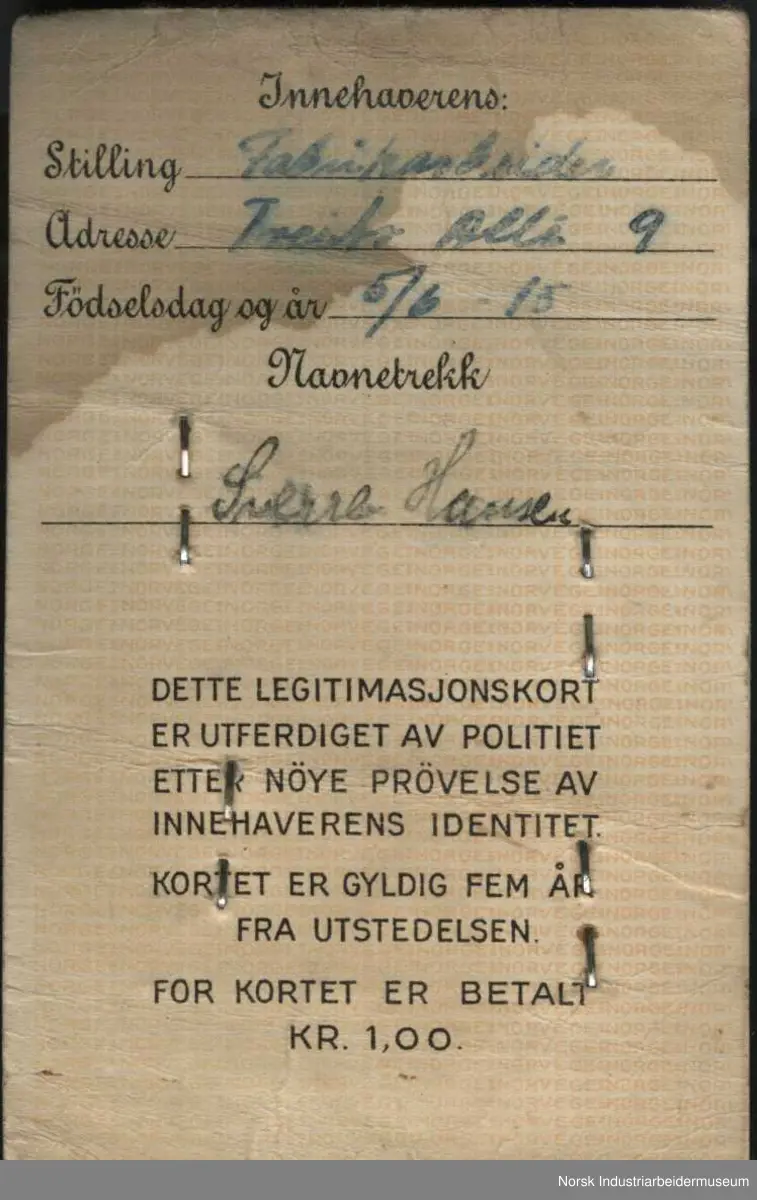 Legitimasjonskort, Claus Helberg - Norsk Industriarbeidermuseum ...