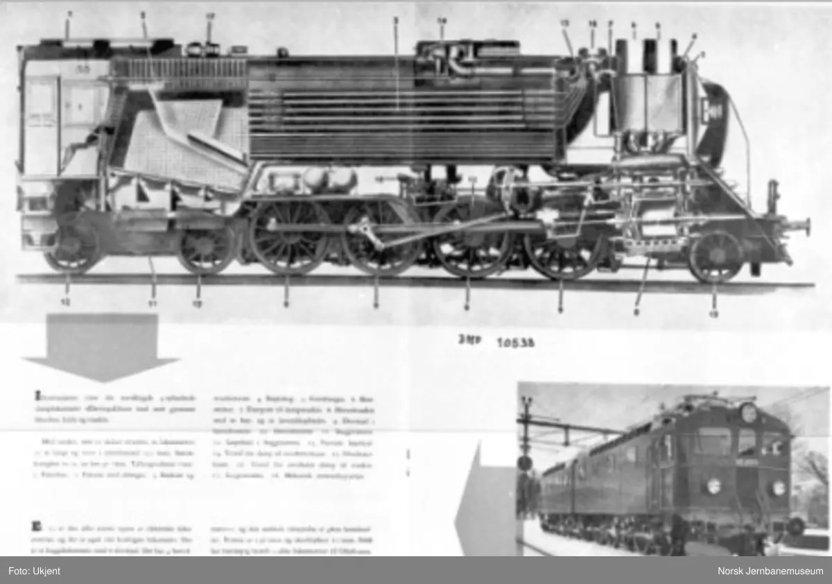 Tegning av et gjennomskåret damplokomotiv type 49 - Norsk ...